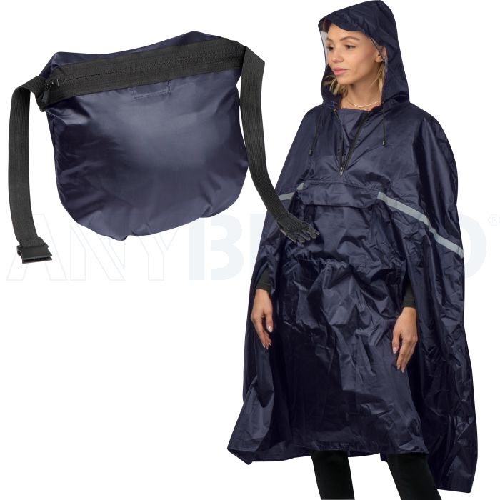 Regenponcho in Gürteltasche dunkelblau mit Logo bedrucken | ANYBRAND